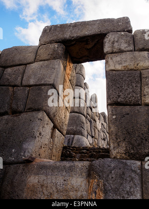 Large polished dry stone walls of the Saksaywaman military Inca complex ...