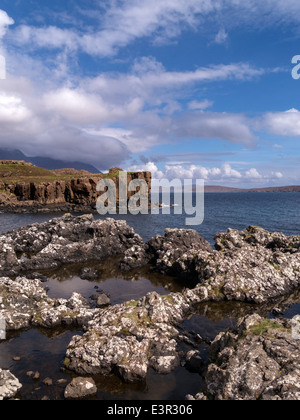 Ruins of ancient Scottish coastal promontory fort ( Dun ) at Rubha an ...