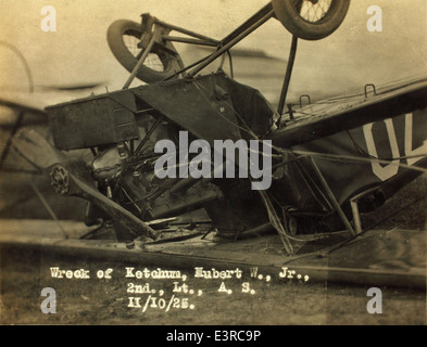 This image documents the crash of a Consolidated PT-1 aircraft, a ...