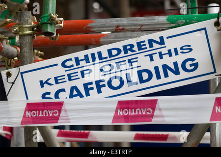 children keep off this scaffolding warning sign on building site in ...