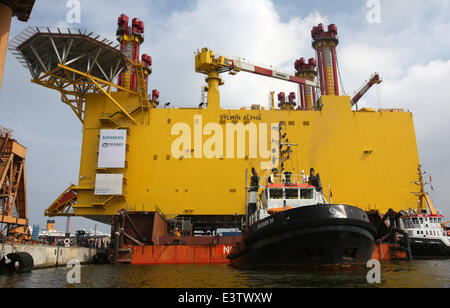The SylWin alpha converter platform is seen at the quay of Nordic Stock ...