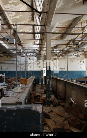 The ruins of an old abandoned factory. Perspective of abandoned ...
