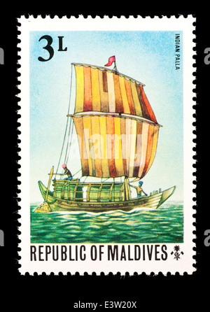 Postage stamp from the Maldive Islands depicting a Maldivian schooner ...