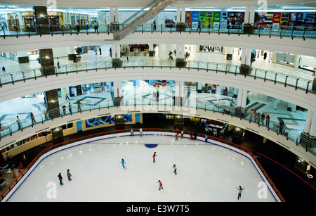 Qatar, Doha, ice skating in an elegant shopping center of the city ...