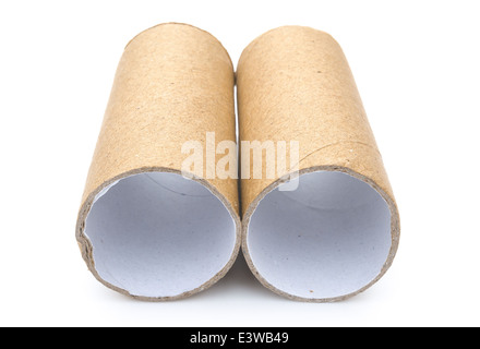 Two empty cardboard toilet roll tubes isolated on white Stock Photo - Alamy