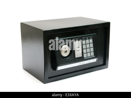 Black steel safe with electronic lock isolated on white Stock Photo - Alamy