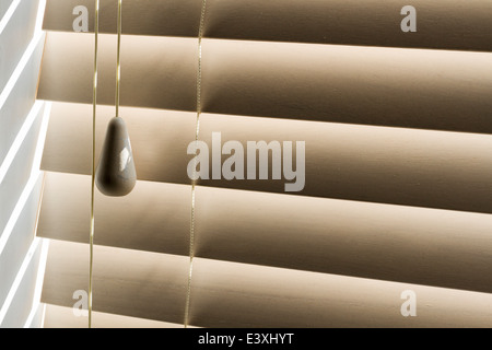 Sunlight streaming through Venetian blind slats with pull cord Stock ...
