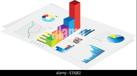 3d vector visual of business financial performance graphs on white ...