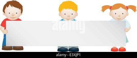 kids holding blank sign illustration - boy and girl holds empty sign ...