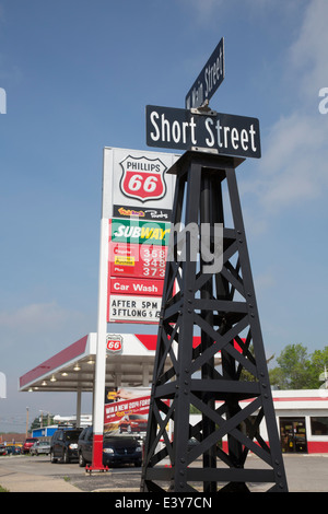 Gas City, Indiana - Street signs are supported by drilling rigs in a ...
