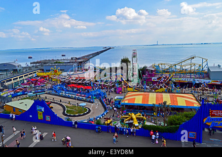 Aerial view showing Southend Pier, Southend-on-Sea, Essex, England ...