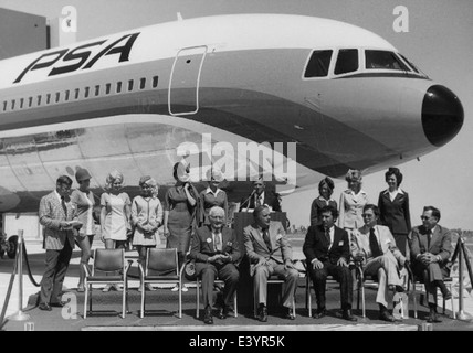 This image features stewardess uniforms from 1968, worn by flight ...