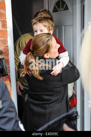 Sam Bailey greets fans outside her family home in Leicester. Sam is one ...