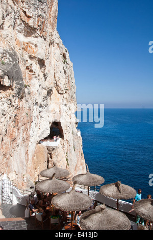 Cafe bar in the Cova d'en Xoroi cave complex, Cala'n Porter, Menorca ...