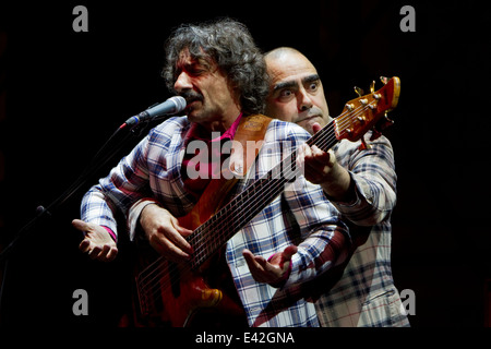 Italian singer Elio (right) and bassist Faso (left) during a show at ...
