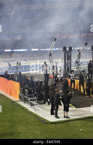 KISS perform live at the Dodgers Stadium ahead of the game between Los ...