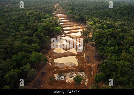 Aerial view of Alluvial Gold Mine in the rainforest, Guyana , December ...