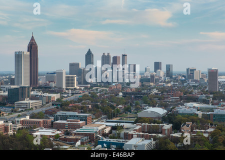 Elevated view over Interstate 85 passing the Atlanta skyline, Atlanta ...