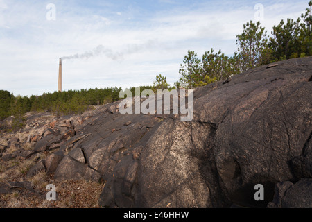 Pollution has blackened exposed rock in Sudbury near the Vale Mining ...