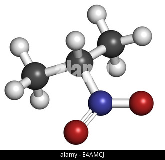 Nitropropane (2-nitropropane, 2-NP) chemical solvent molecule. Used as ...
