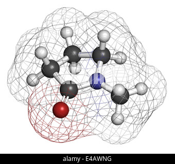 N-methyl-2-pyrrolidone (NMP) chemical solvent molecule. Atoms are ...