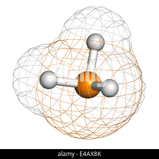 Phosphine (phosphane, PH3) molecule. Used as reagent in chemistry and ...