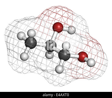 Propylene glycol (1,2-propanediol) molecule. Used as solvent in ...