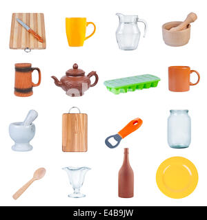 Kitchen appliances and cooking utensils isolated on white background ...