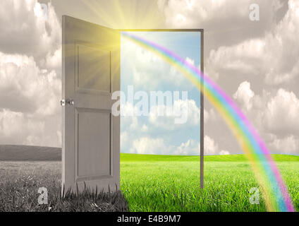Sun rays and open door Stock Photo - Alamy