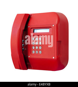 Red emergency phone on white wall Stock Photo - Alamy