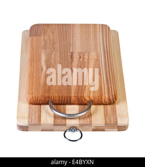 Two wooden cutting boards isolated on a white background. Copy space ...