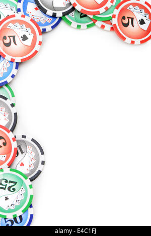 Frame of gaming chips isolated on white background. Free space for text ...