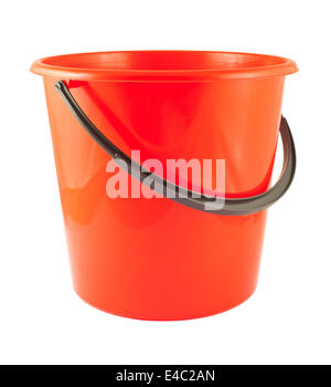plastic red bucket with water, isolated on white Stock Photo - Alamy