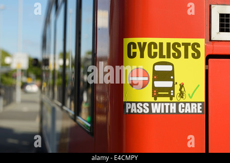 Cyclists warning sign on back of heavy goods vehicle, London Stock ...
