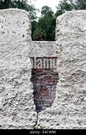 Back side of brick fireplace and tabby ruins of Kingsley Plantation slave quarters on Fort ...