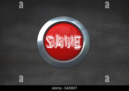 Save on digitally generated red push button against black wall Stock ...