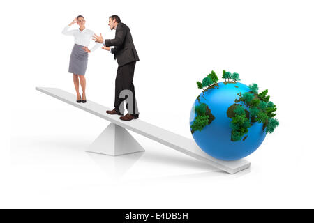 White scales measuring business people over pool of water Stock Photo ...