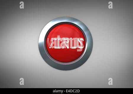 Virus on digitally generated red push button against grey vignette ...