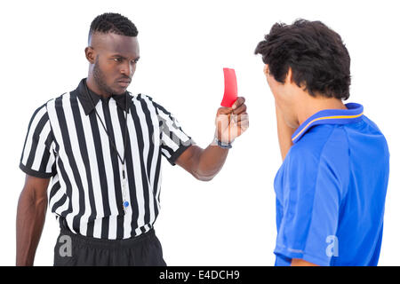 Referee sending off football player Stock Photo - Alamy