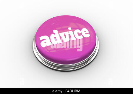 The word advice on shiny pink push button on white background Stock ...