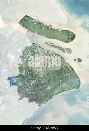 Color satellite image of Shanghai, China, located in the Yangtze River ...