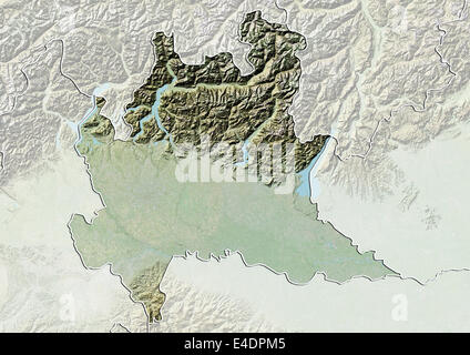 Satellite view of the Lombardy region. Italy. 3d render. Physical map ...