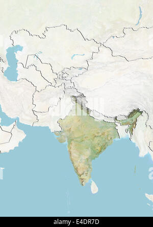 India, Relief Map With Border Stock Photo - Alamy