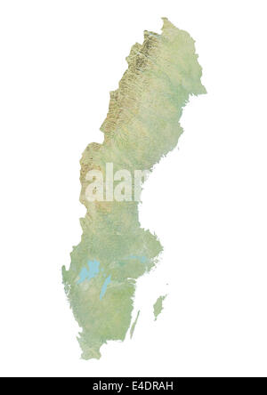 Sweden, Relief Map with Border Stock Photo - Alamy