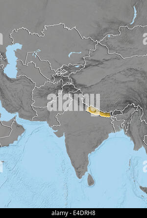 Nepal, Relief Map With Border Stock Photo - Alamy