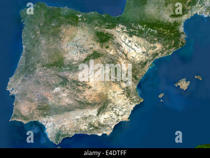 Iberian Peninsula aerial satellite image showing Spain, Portugal and ...