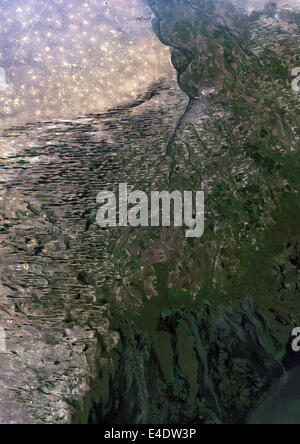 Volga River Delta and Caspian Sea viewed from space Stock Photo - Alamy