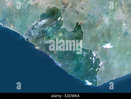Liberia, Africa, True Colour Satellite Image With Border. Satellite ...