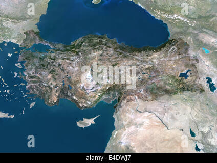 Turkey, Asia, True Colour Satellite Image With Border. Satellite view ...