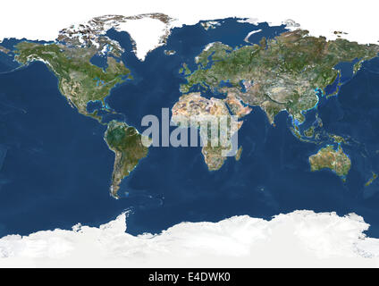 World In Geographic Projection, True Colour Satellite Image. True ...